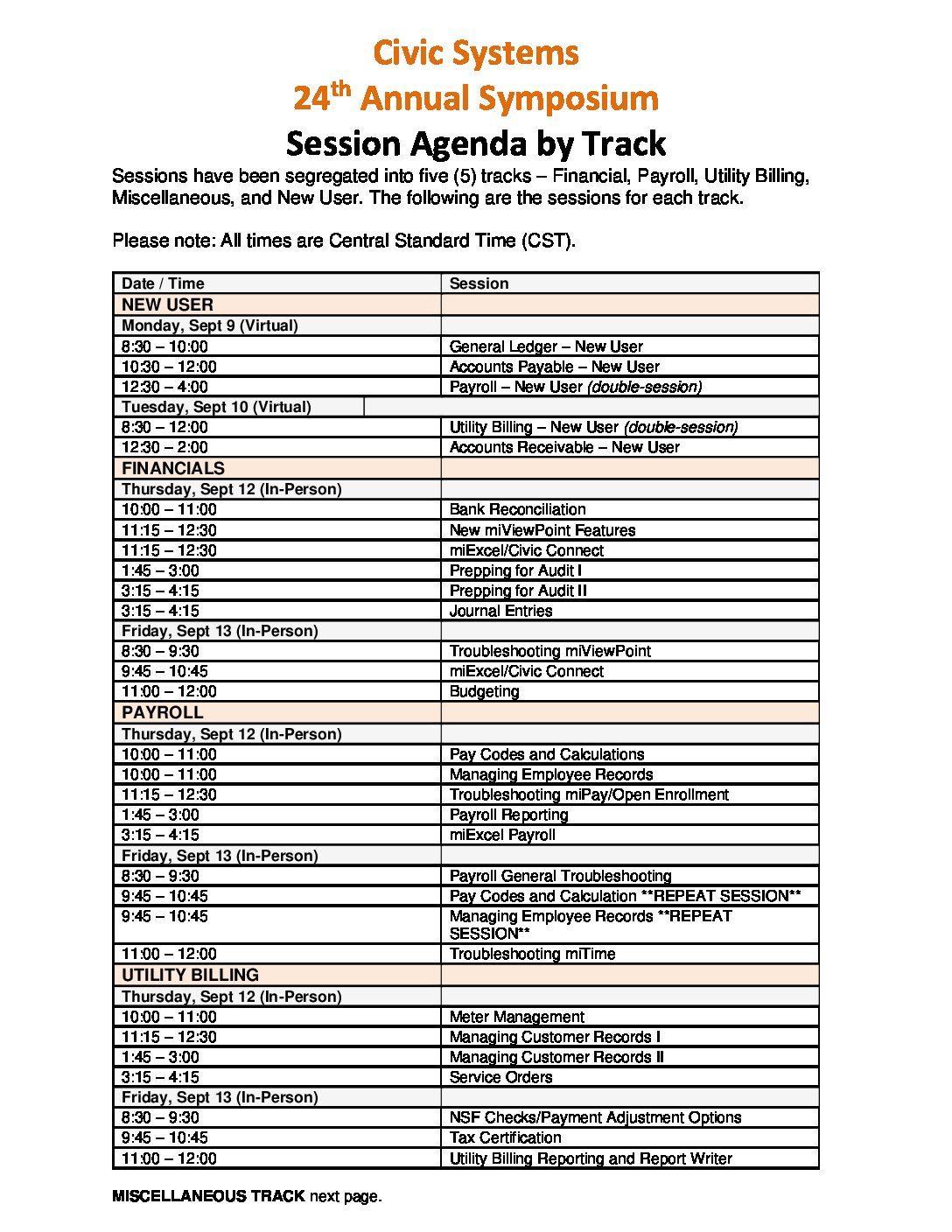 Session Agenda by Track – 2024 - Civic Systems, LLC